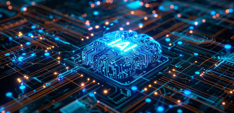 Artificial Intelligence Concept with a Glowing Digital Brain Chip on ...