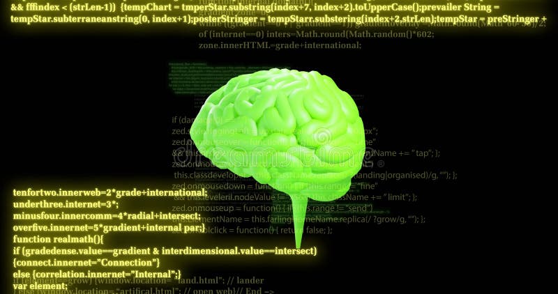 Artificial Intelligence Concept with Green Brain and Programming Code ...