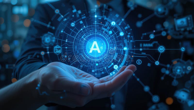 Artificial Intelligence Concept with a Hand Holding a Glowing Sphere ...