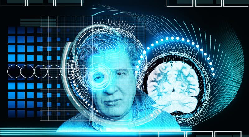 Artificial Intelligence Concept. Head, Face with Cybernetic Digital ...