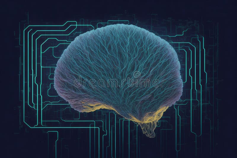 Artificial Intelligence Concept. Human Brain in Digital Circuit Board Stock Illustration ...