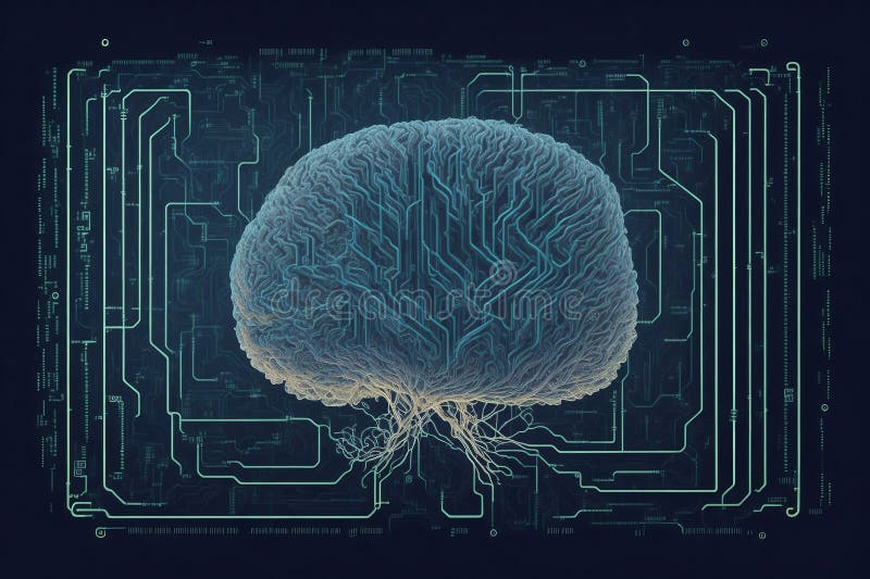 Artificial Intelligence Concept. Human Brain in Digital Circuit Board Stock Illustration ...