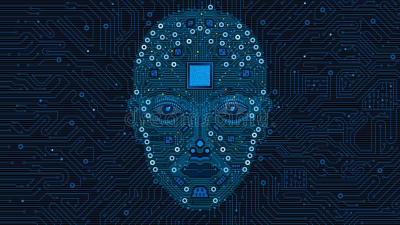 Artificial Intelligence Concept. Human Face Made of Circuits with a ...
