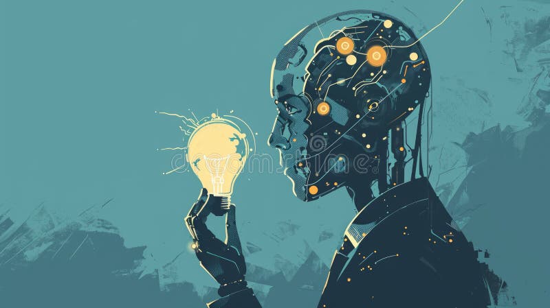 Artificial Intelligence Concept. Human Head with Glowing Light Bulb ...