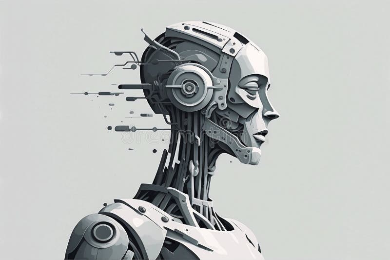 Humanoid Profile with Bright Wires Behind. Artificial Intelligence and ...