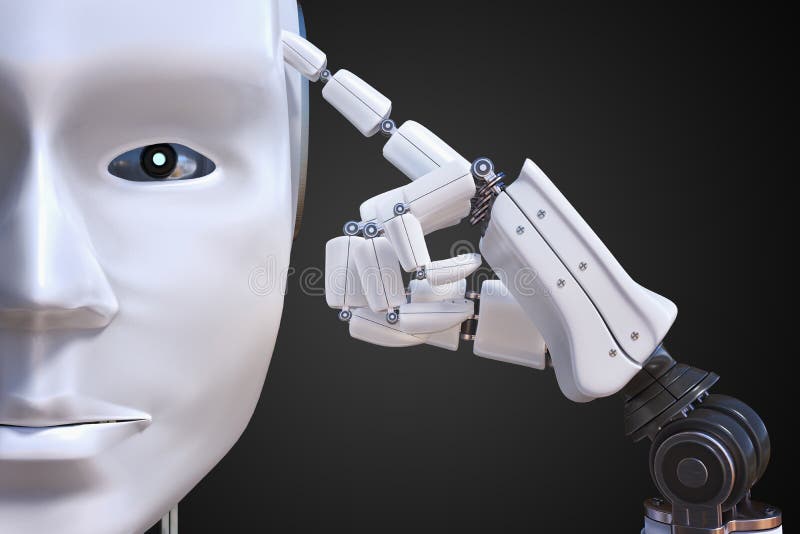 Humanoid robot thinking stock illustration. Illustration of background ...