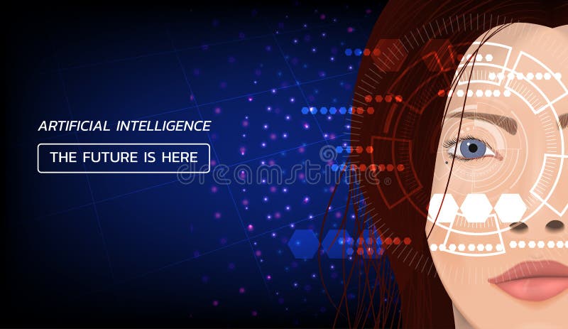Artificial Intelligence Concept, Lady Face with Futuristic UI on Dark ...