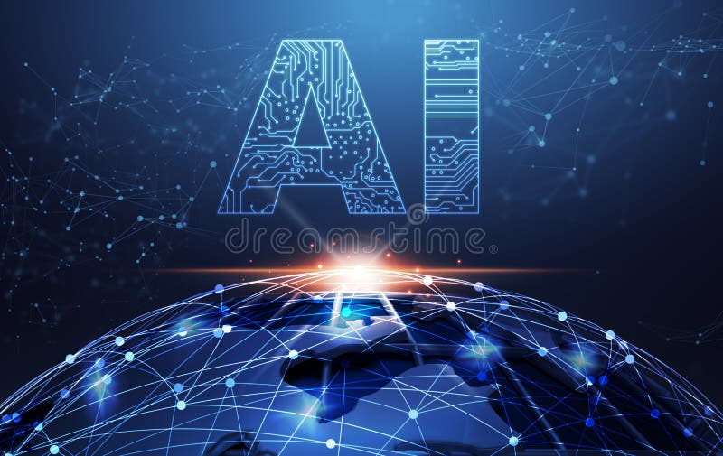 Artificial Intelligence Concept. Lettering AI Over Planet Earth Globe ... Artificial Intelligence Concept. Lettering AI Over Planet Earth Globe ...