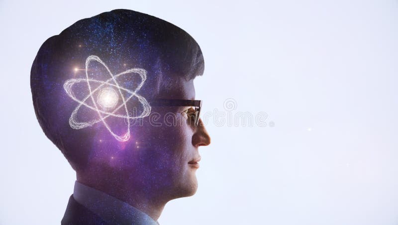 Atom Model in Businessman Head Stock Photo - Image of graphic, energy ...