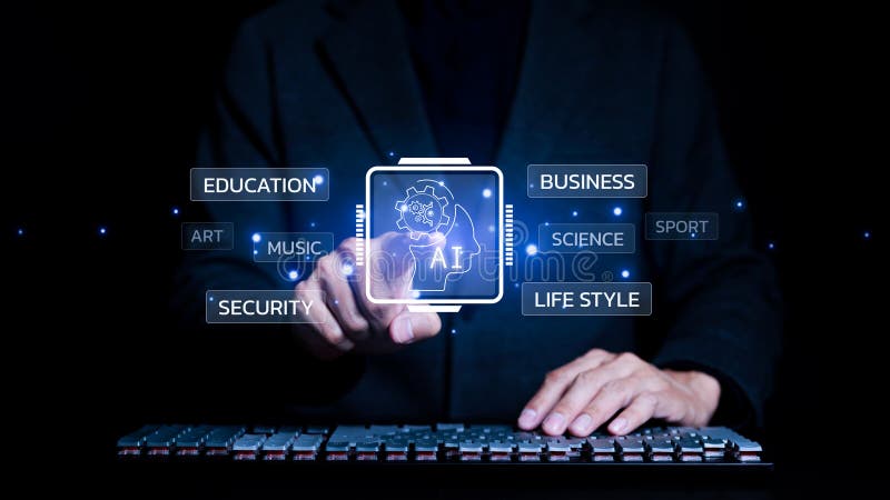 Artificial Intelligence Concept. Man Use AI To Help Work or Use AI ...