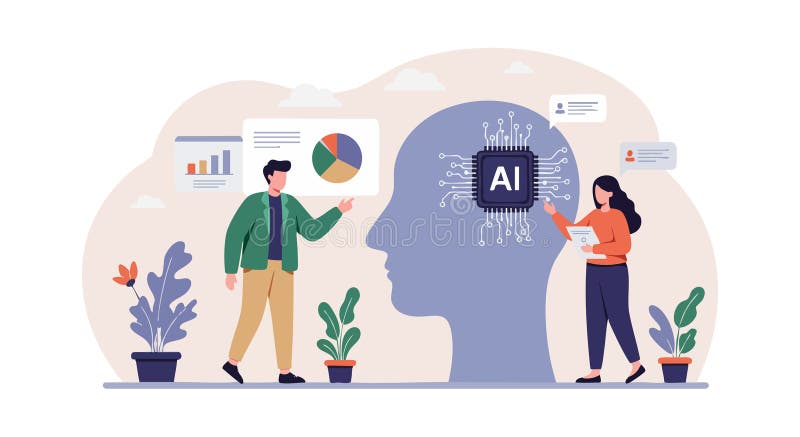 Artificial Intelligence Concept with People Presenting Data and AI Head ...