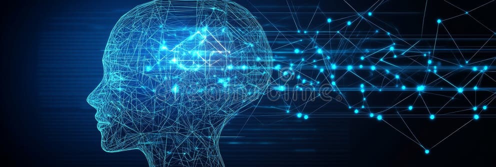 Artificial Intelligence Concept. Polygonal Mesh of Human Head, Neural ...