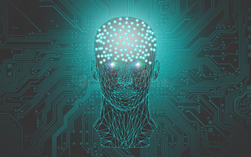 Artificial Intelligence Concept with Robotic Head and Neural Network ...