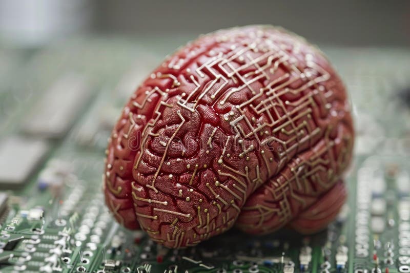 Red Brain with Circuit Board Pattern Laying on Circuit Board Stock ...