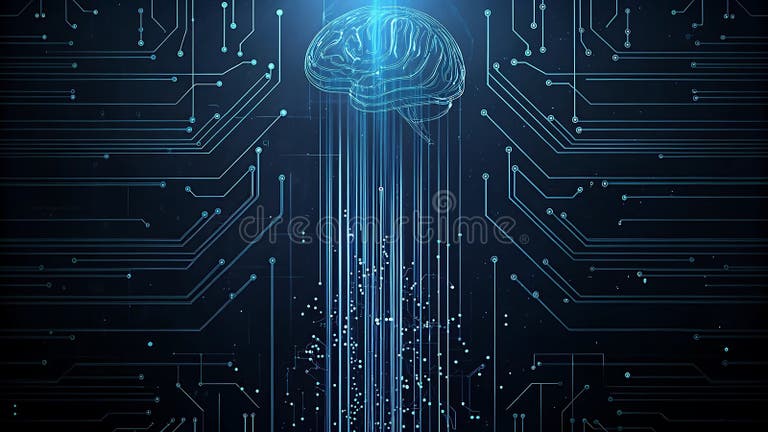 Artificial Intelligence Concept Showing Glowing Digital Brain Surrounded by Circuit Nodes and ...