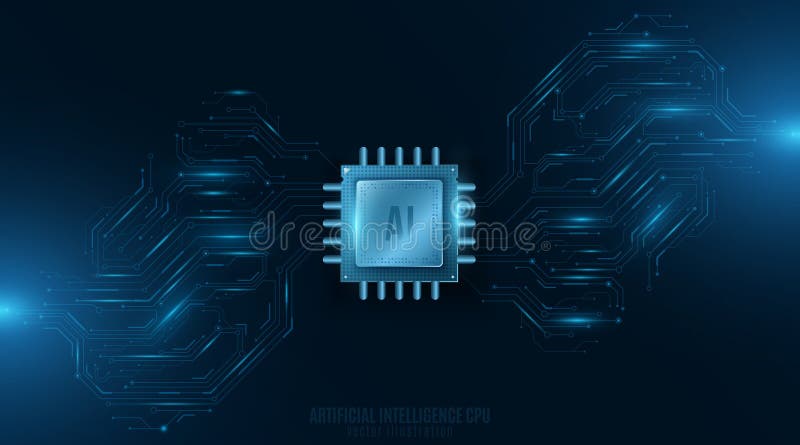 Artificial Intelligence CPU with Light Effects .Glowing Circuit ...