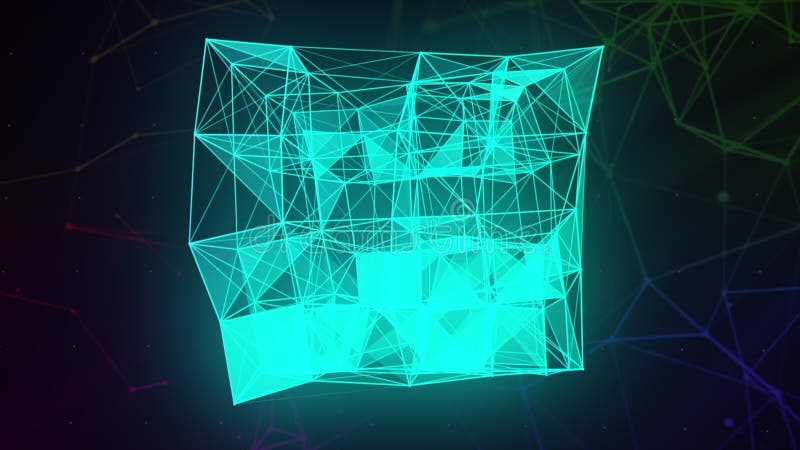 Artificial Intelligence Creating Blue Gradient Plexus Cubic 3D Figure ...