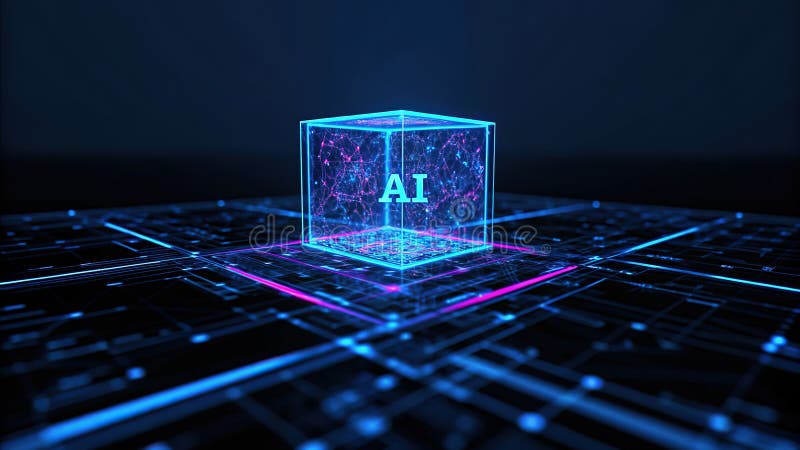 Artificial Intelligence Cube Floats Above Interconnected Digital ...