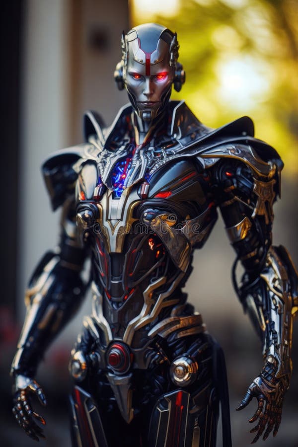 Artificial Intelligence Cyborg Man Portrait. Cybernetic Metal Robot ...