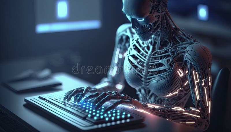 Artificial Intelligence, Cyborg Using Computer and Typing Keyboard ...