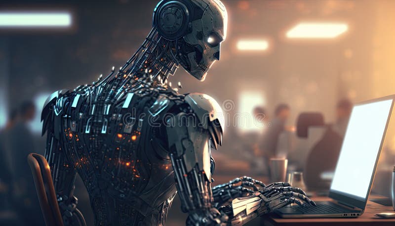 Artificial Intelligence, Cyborg Using Computer and Typing Keyboard, Technology in Future ...
