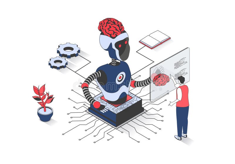 Artificial Intelligence 3d Isometric Concept with Isometry People Design for Web. Man ...