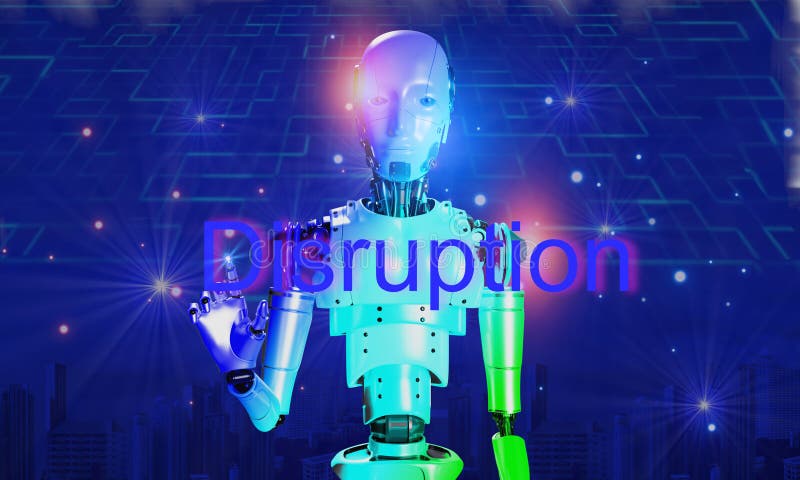 Artificial Intelligence 3D Robotic with Disruption Word on Abstract ...
