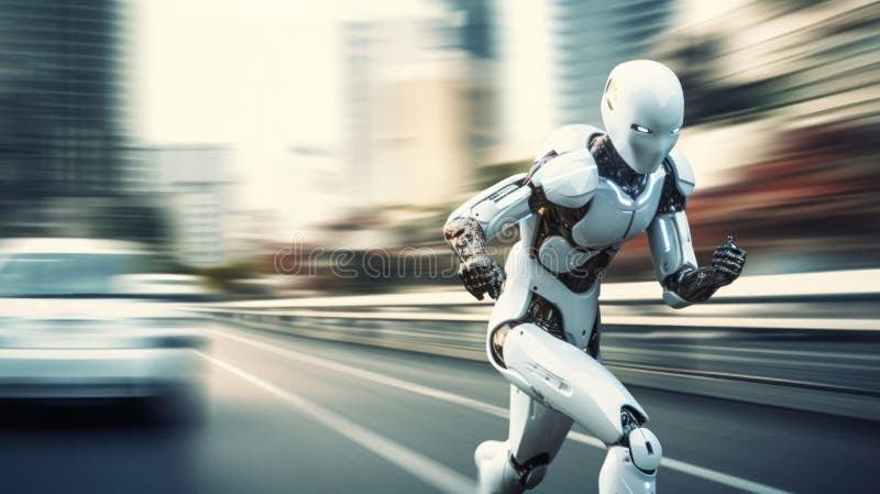 Artificial Intelligence 3D Robot Running in Futuristic Cyber Space ...