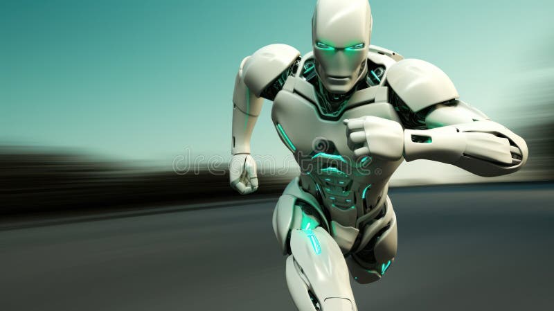 Artificial Intelligence 3D Robot Running on Solid Background with Copy ...