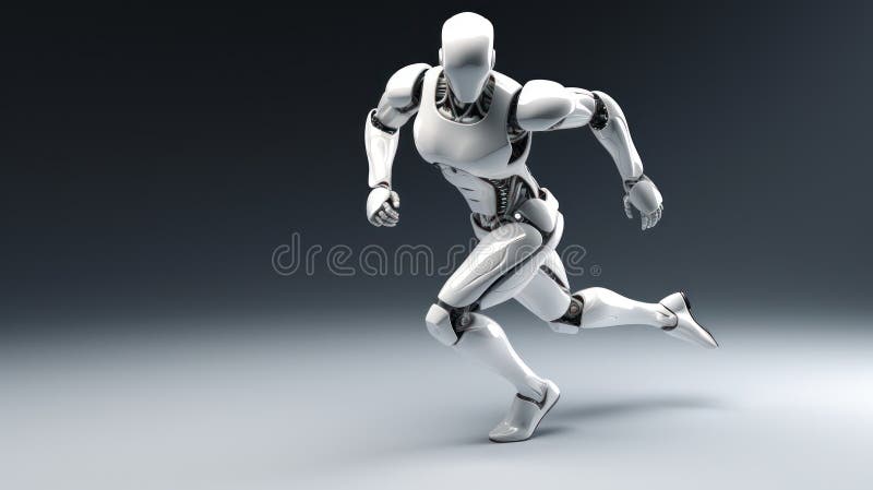 Artificial Intelligence 3D Robot Running on Solid Background with Copy ...