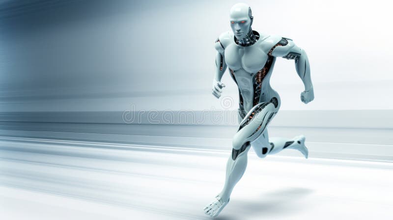Artificial Intelligence 3D Robot Running on Solid Background with Copy ...