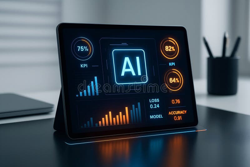 Artificial Intelligence Dashboard Displaying Key Performance Indicators Data Analytics and ...