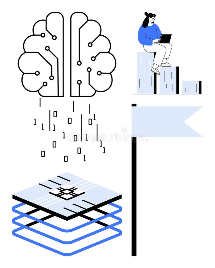 Artificial Intelligence and Data Analysis Featuring Brain, Binary Code ...