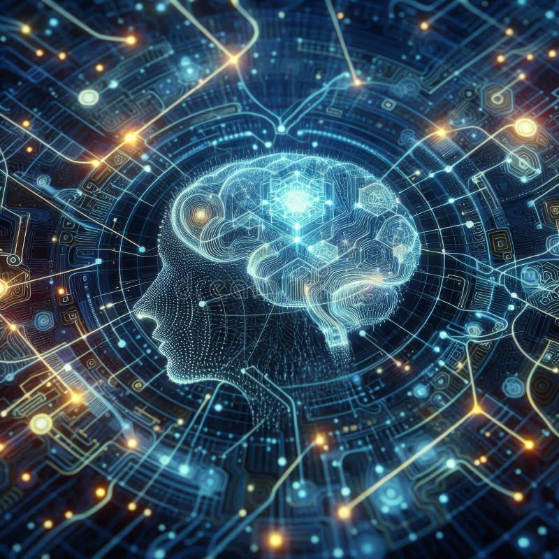 Artificial Intelligence Data Pathways. Blockchain Field Interactions Stock Illustration ...