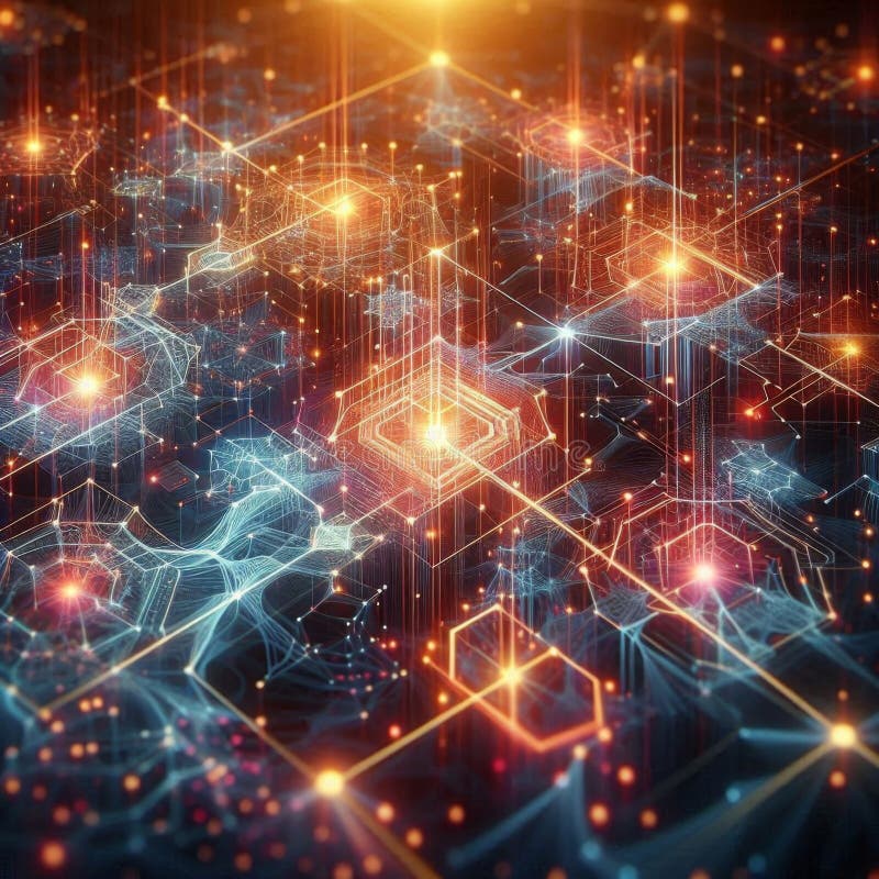 Artificial Intelligence Data Pathways. Blockchain Field Interactions Stock Illustration ...