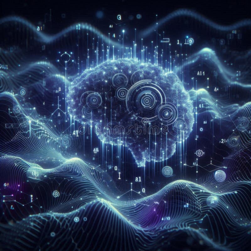 Artificial Intelligence Data Pathways. Blockchain Field Interactions Stock Illustration ...