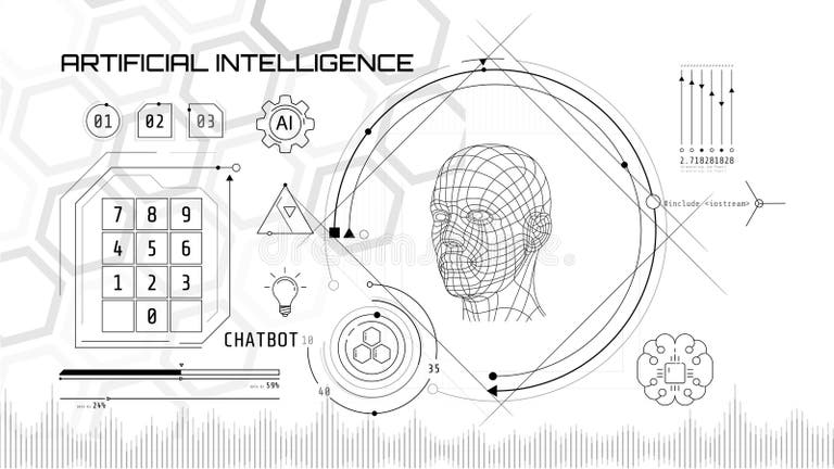 Built-in Artificial Intelligence in a Technology Circle with a 3D Head on a Abstract Background ...