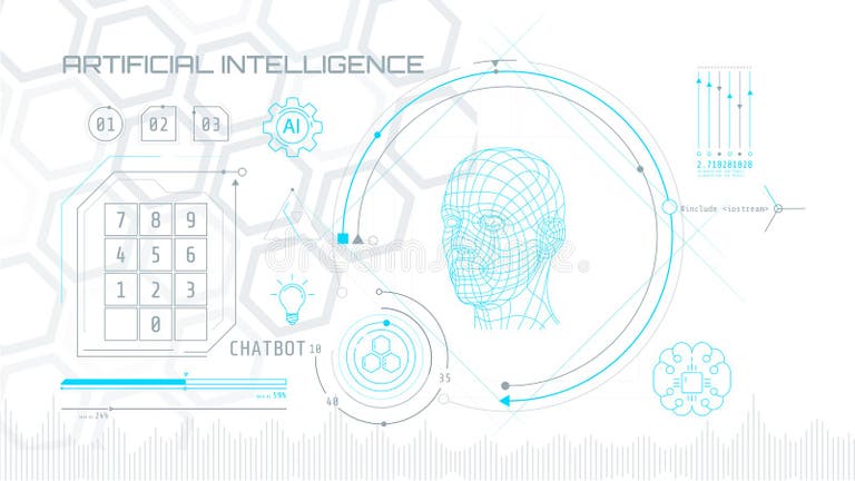Built-in Artificial Intelligence in a Technology Circle with a 3D Head on a Abstract Background ...