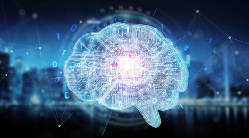 Artificial Intelligence in a Digital Brain Background 3D Rendering ...
