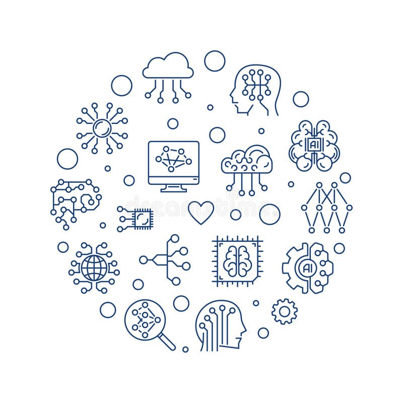 AI Brain Simple Vector Outline Icon. Artificial Intelligence Sign Stock ...