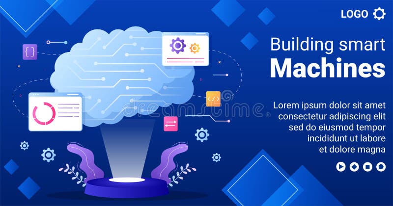 Artificial Intelligence Digital Brain Technology Post Template Flat Illustration Editable of ...