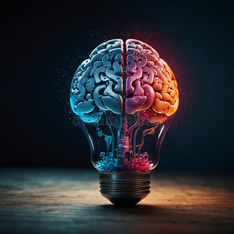 Brains Inside Light Bulb. Artificial Intelligence Digital Concept. Stock Illustration ...