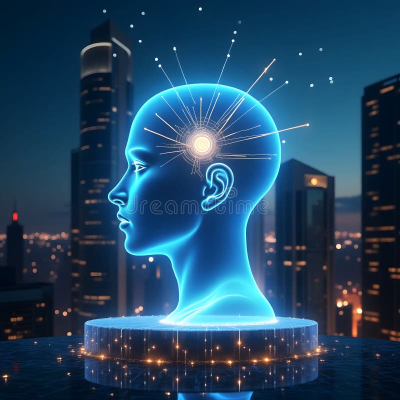 Artificial Intelligence Digital Head Futuristic Cityscape Stock ...