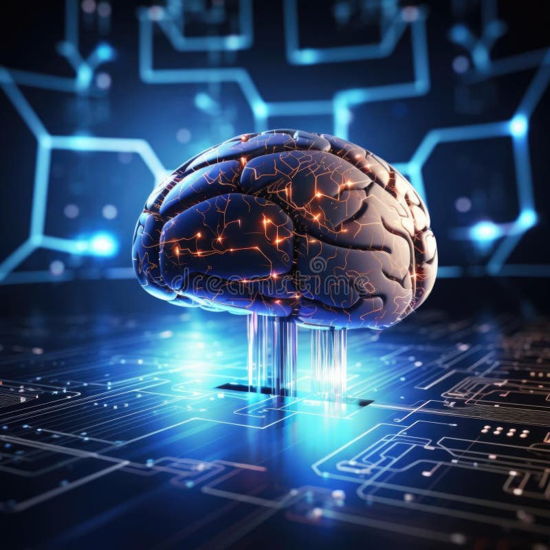 Artificial Intelligence Brain with Board Circuit Concept Stock Illustration - Illustration of ...