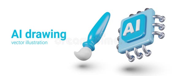 Artificial Intelligence Drawing Concept. Realistic Brush, Processor ...