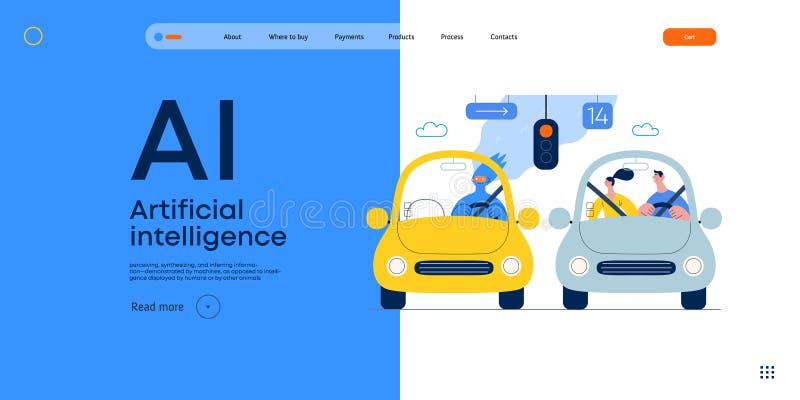 Artificial Intelligence Flat Vector Illustration - Driving Stock Vector - Illustration of ...