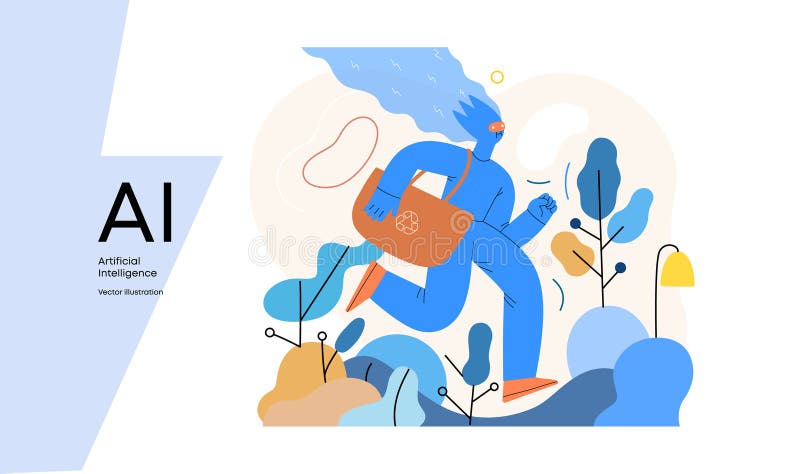 Artificial Intelligence Flat Vector Illustration - AI and Humanity Stock Illustration ...