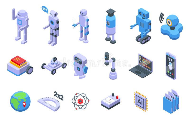 Artificial Intelligence in Education Icons Set Isometric Vector Stock ...