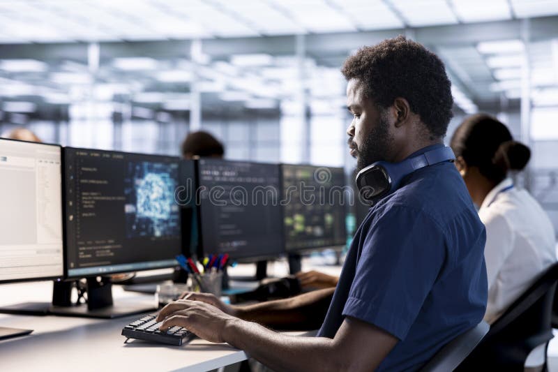 Artificial Intelligence Engineer in Data Center Checks for Performance Issues Stock Photo ...