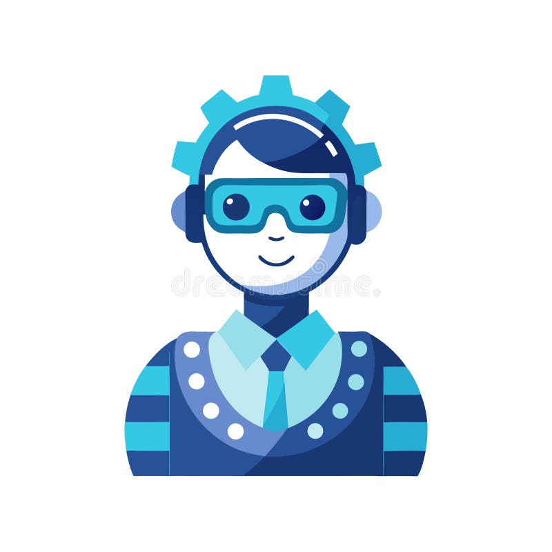 Artificial Intelligence Engineer Icon: Smiling Robot with Gear Headband ...